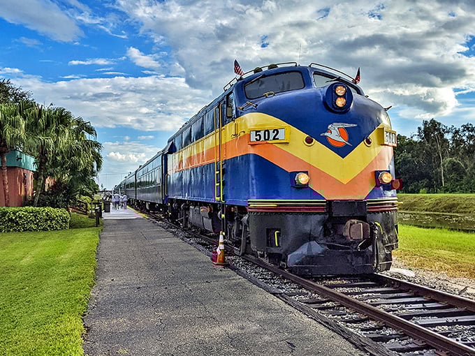 Vintage dining cars await passengers ready for an evening of mystery, fine food, and scenic Florida views.