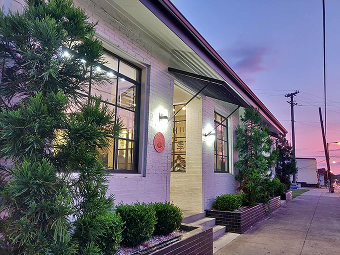 Slim & Husky's crisp white exterior feels as fresh as their approach to pizza. Modern design meets classic comfort food.