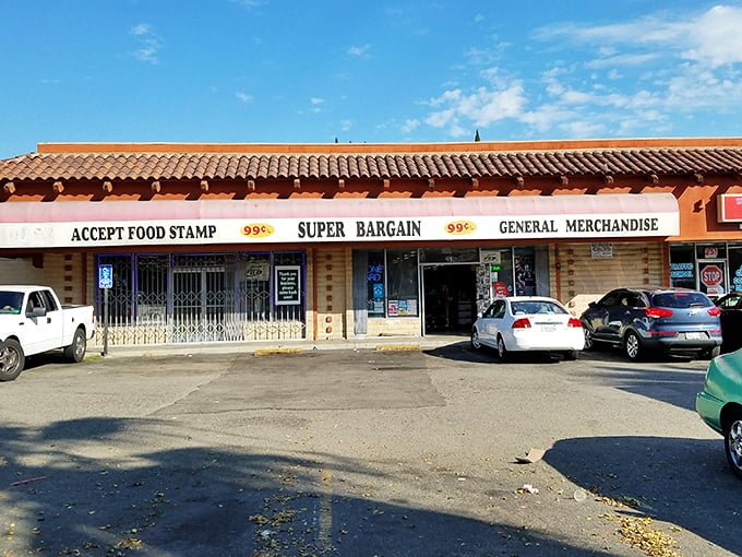 Super Bargain's charming Spanish-style roof shelters a world of 99¢ wonders. Simplicity never looked so inviting!