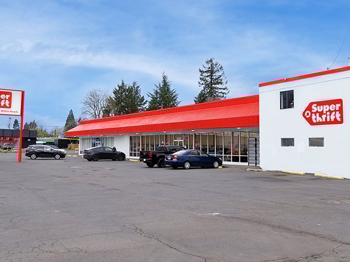 SuperThrift's bold red roof announces serious business - the kind where $28 becomes a shopping spree.