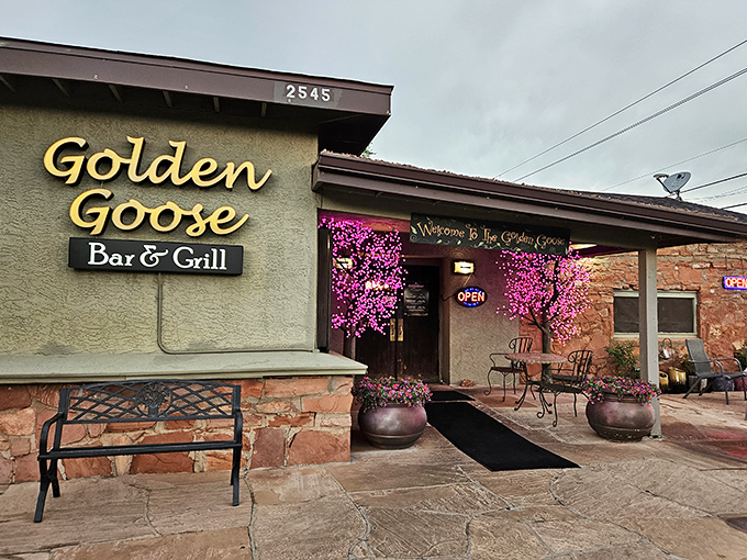 Those flowering pots aren't just decoration—they're your first hint that Golden Goose cares about details, from entrance to entree.