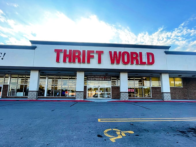 Bold red letters announce serious business - this is where thrift shopping becomes an art form.