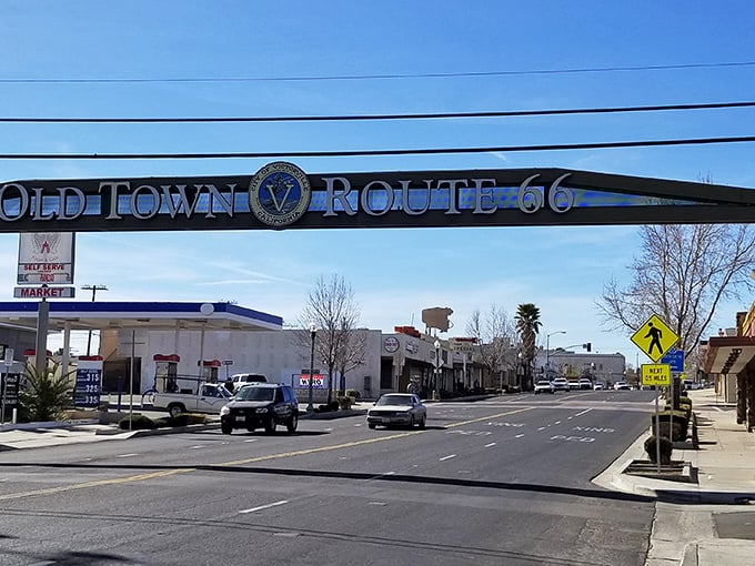 Route 66 nostalgia gets the California treatment in Victorville—where yesterday's highway still carries tomorrow's adventurers under that desert sun.