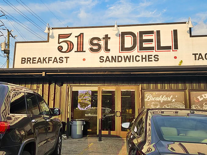 That straightforward signage means business - the kind that takes sandwiches seriously every day.