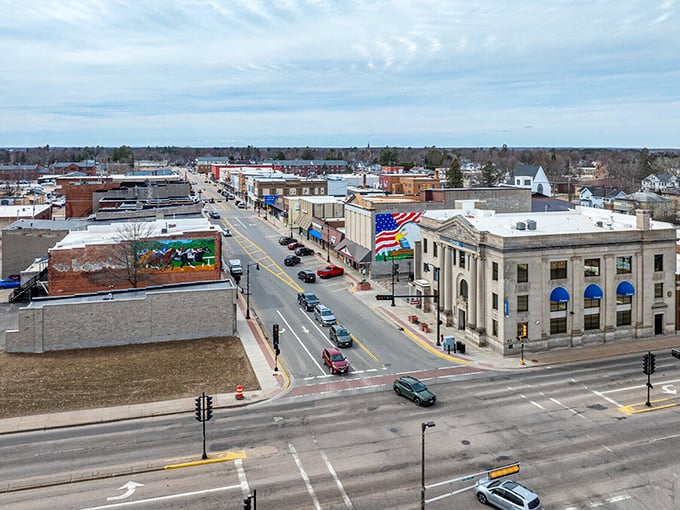 Antigo from above reveals a city that breathes easy, with neighborhoods laid out in orderly patterns.