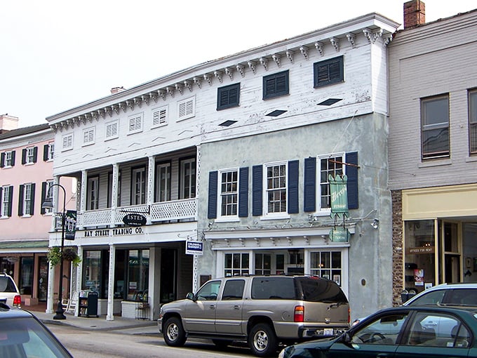 Old-style front creates picturisque curtains while historic homes watch over tranquil harbor waters.