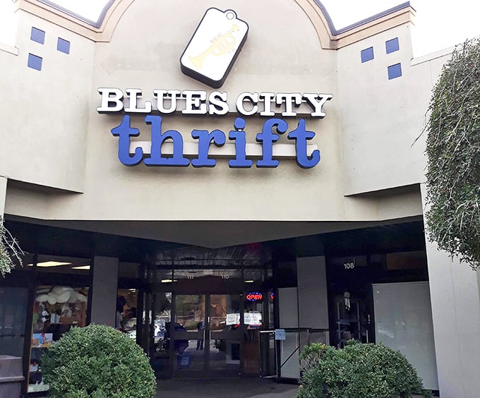 That distinctive architecture houses a thrift store as unique as the city itself - where music meets bargains.