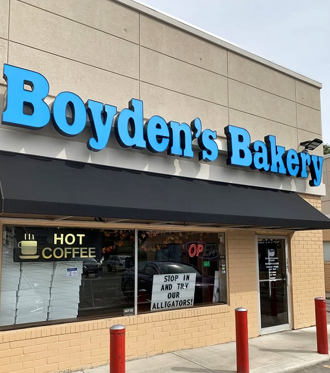Those welcoming windows reveal display cases filled with the kind of donuts that create lifelong customers.
