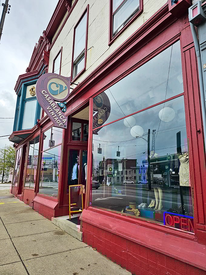 That vintage red facade isn't just a storefront—it's a time portal to decades of fashion history.