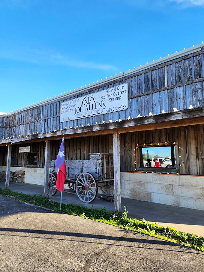 That rustic wagon out front isn't just for show. Joe Allen's authentic ranch-style building promises the real Texas deal inside.