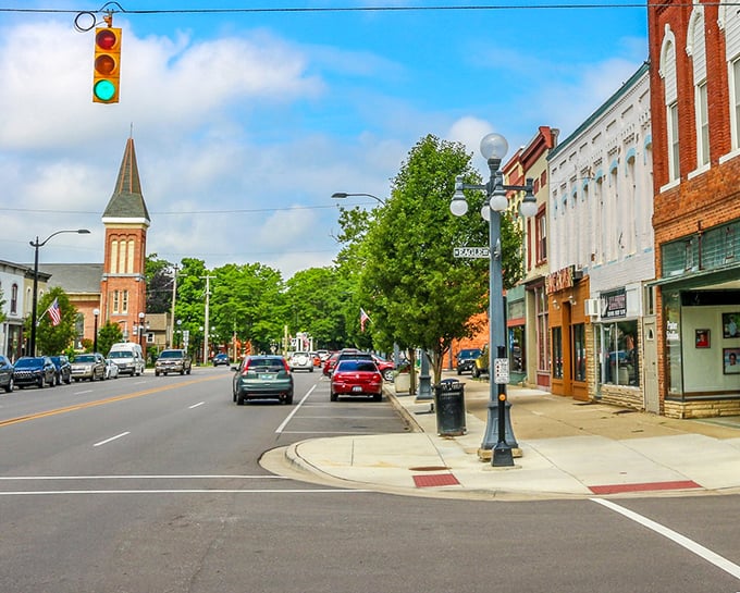 The stately church spire watches over Marshall's charming main street. Time moves differently here—and that's exactly the point.