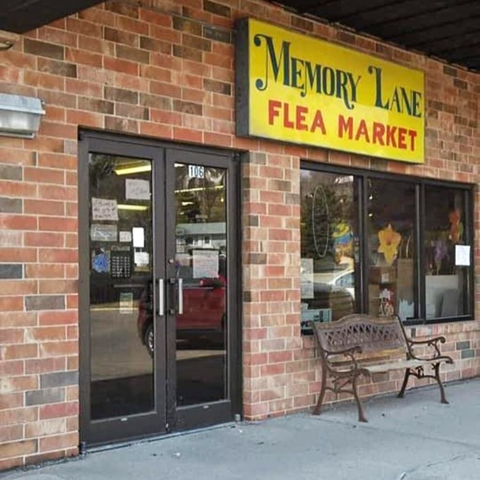Brick buildings and bright signs create the perfect recipe for serious flea market magic inside.