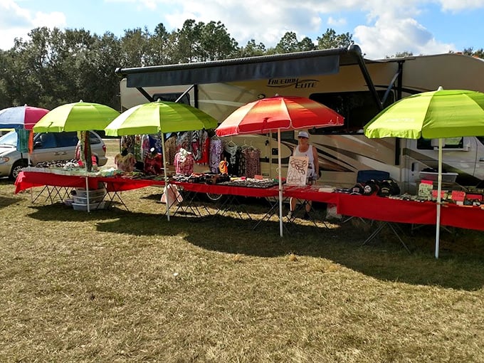 Those colorful umbrellas aren't just for shade—they're marking spots where deals and discoveries await at Mio Flea Market.
