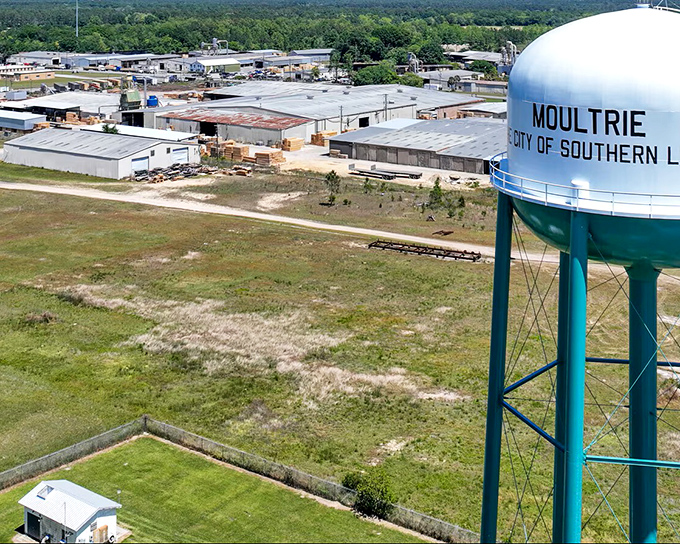 Moultrie's water tower stands sentinel over a town where Southern hospitality isn't just a saying—it's a way of life.