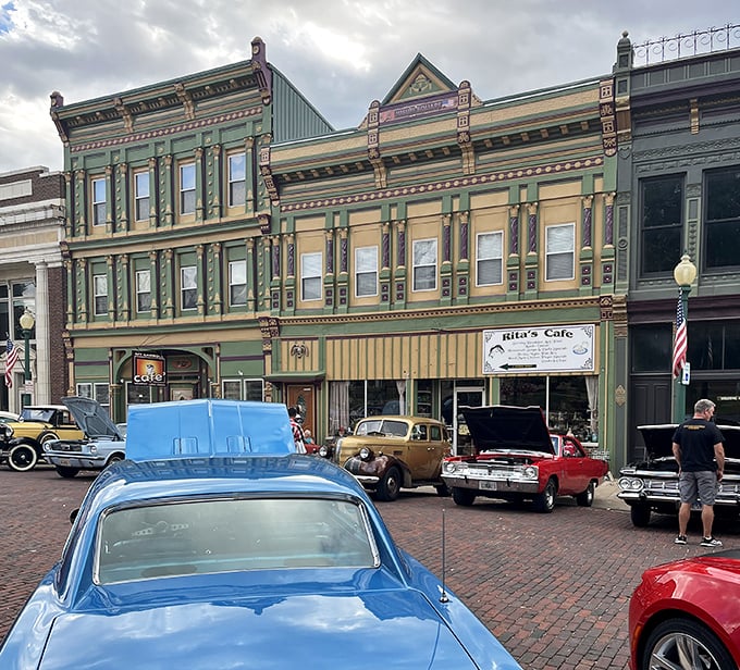 Classic cars gather where "Groundhog Day" was filmed, creating their own nostalgic movie scene.