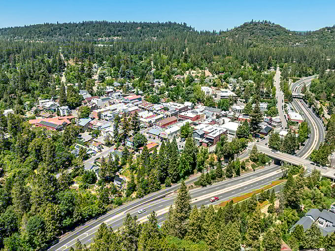 Historic buildings line streets where forty-niners once searched for fortune and found community instead.