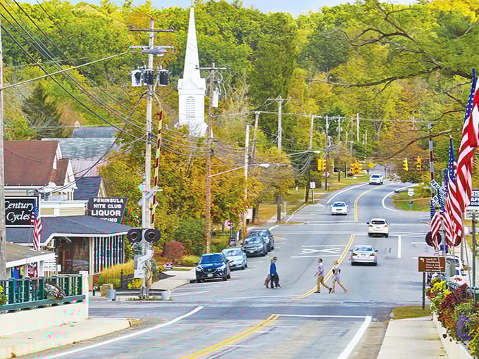 Fall colors frame Peninsula's charming streets, where every season brings a new palette to this Cuyahoga Valley gem.