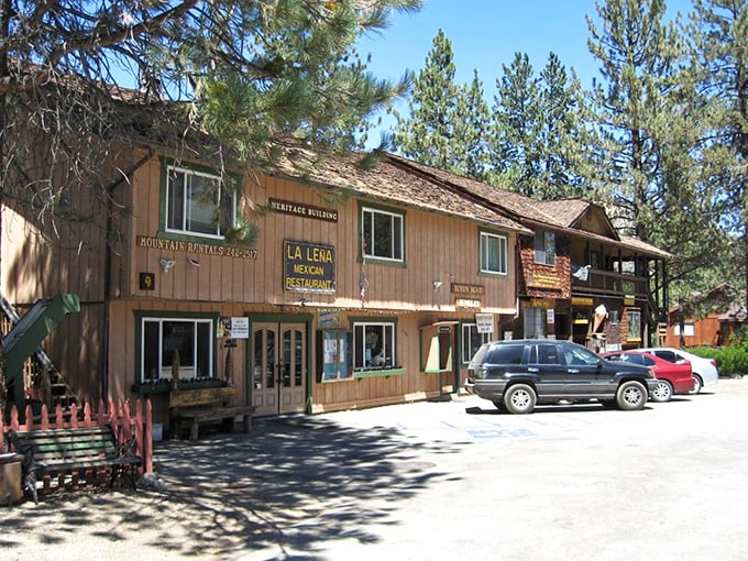 Wooden storefronts nestled among towering pines – Pine Mountain Club's version of a shopping mall beats any city center.
