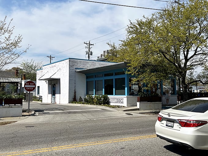 Clean lines and bright windows at Rodney Scott's – where traditional barbecue meets contemporary comfort.