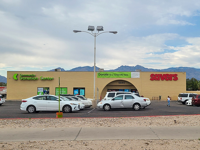 Mountains frame this thrift store paradise where desert dwellers discover their next favorite vintage find.