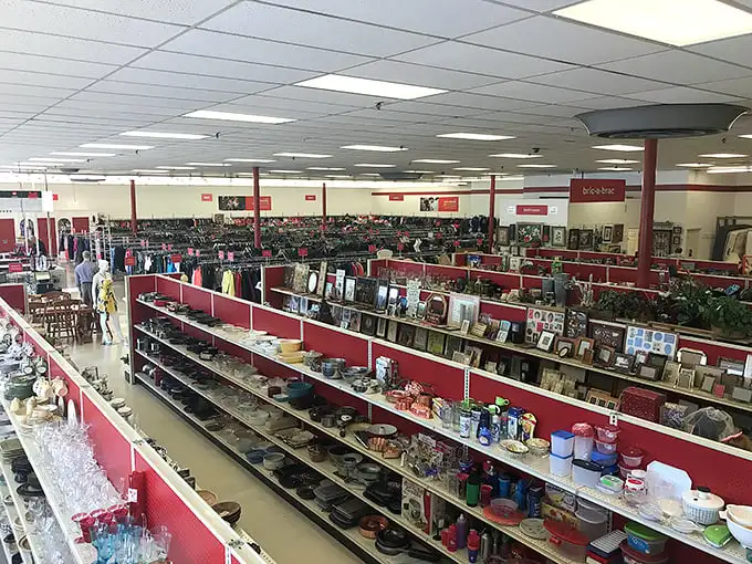 Organized aisles stretch endlessly, proving that thrift shopping can be both efficient and exciting.
