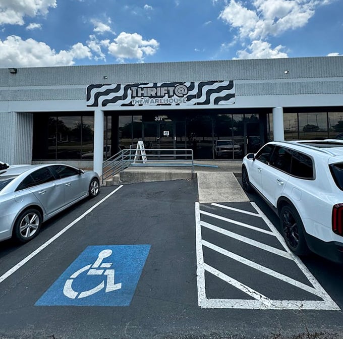 Modern design meets thrift store prices – this accessible entrance leads to a wonderland of pre-loved treasures.