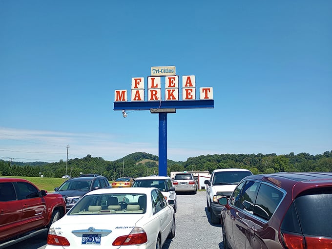 Classic roadside market appeal with that unmistakable vintage sign calling all treasure seekers inside.
