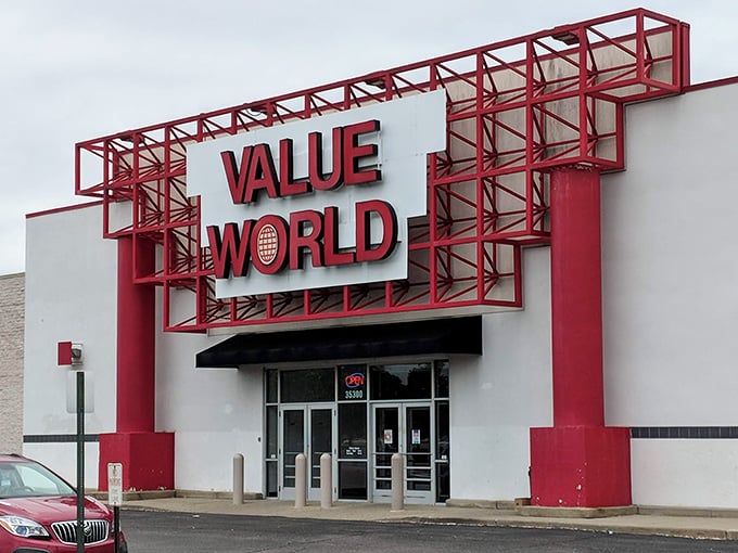 This Westland location's grand entrance promises department store selection at thrift store prices - pure magic.