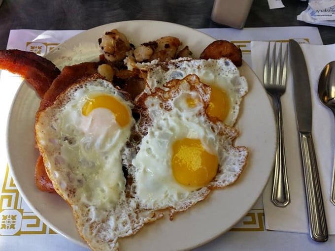 Sunny-side up eggs with that perfect balance of set whites and runny yolks—the breakfast equivalent of hitting all green lights on your morning commute.