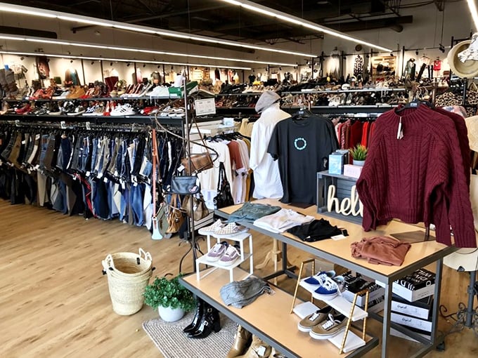 Thoughtful merchandising elevates the shopping experience. That basket and greenery aren't accidents—they're invitations to imagine these clothes in your life.