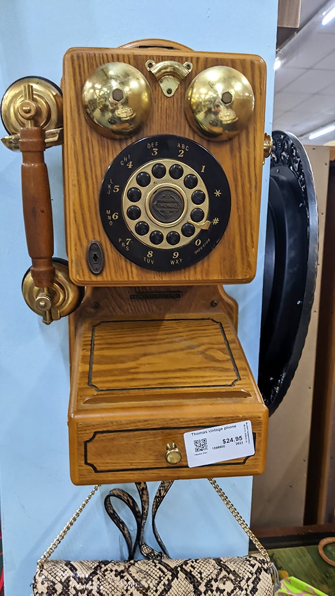 This vintage wall phone isn't just decorative—it's a time machine to when "hanging up" required actual hanging and "storage" wasn't measured in gigabytes.
