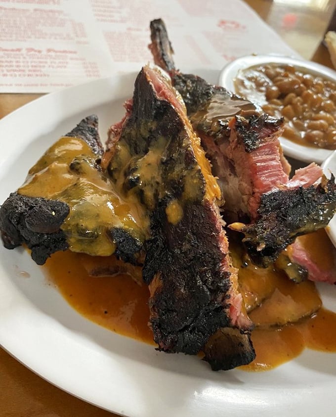 Ribs with the perfect bark-to-bite ratio. That sauce doesn't hide the meat's flavor—it celebrates it like a backup singer for Aretha.