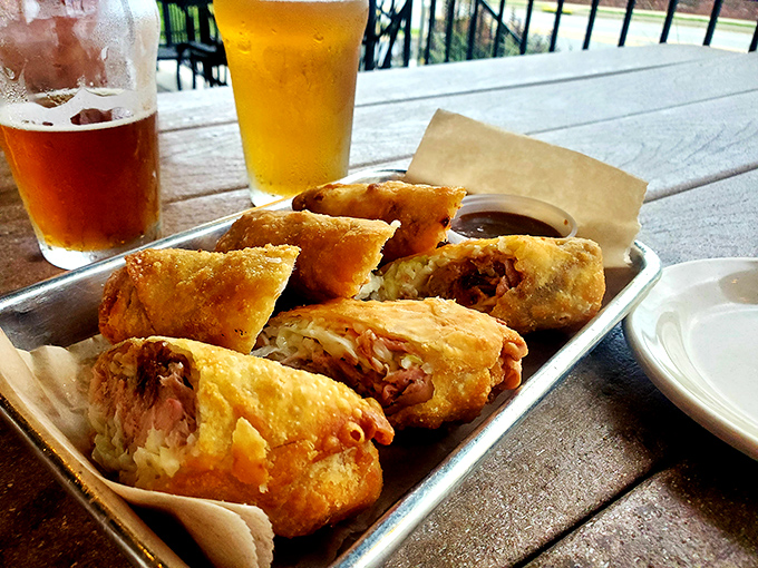 BBQ egg rolls – the culinary mashup you didn't know you needed. Crispy outside, savory barbecue goodness inside. Pure genius.