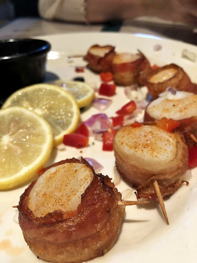 Bacon-wrapped scallops: where land meets sea in perfect harmony. Like Romeo and Juliet, but with a much happier ending.