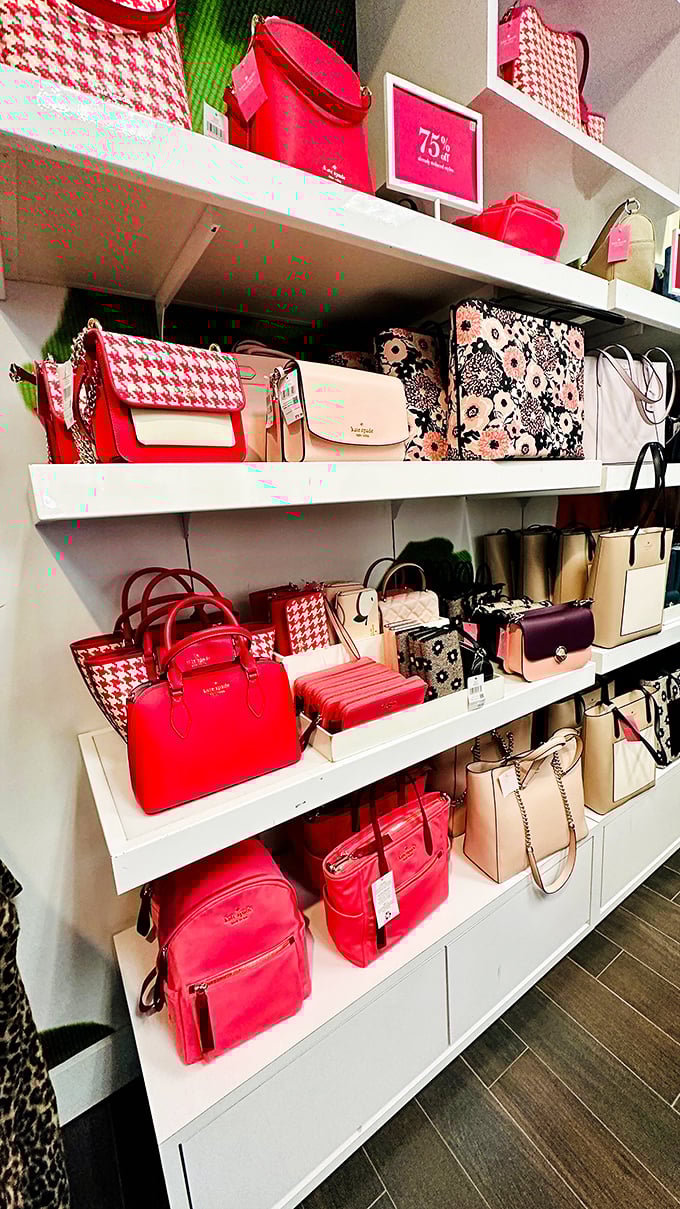 Kate Spade's corner of handbag paradise, where the "75% off" sign causes more excitement than finding money in old jeans.