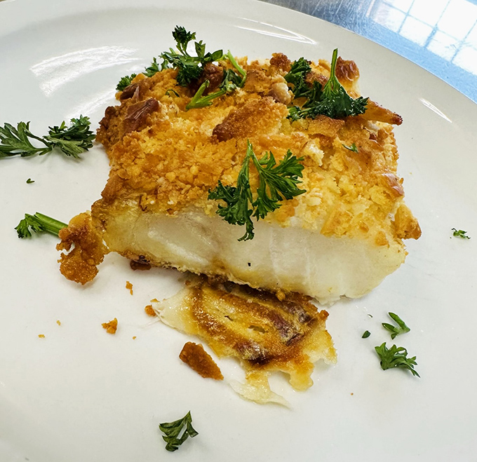 This baked cod crumble transforms humble fish into something your grandmother would applaud with pride.