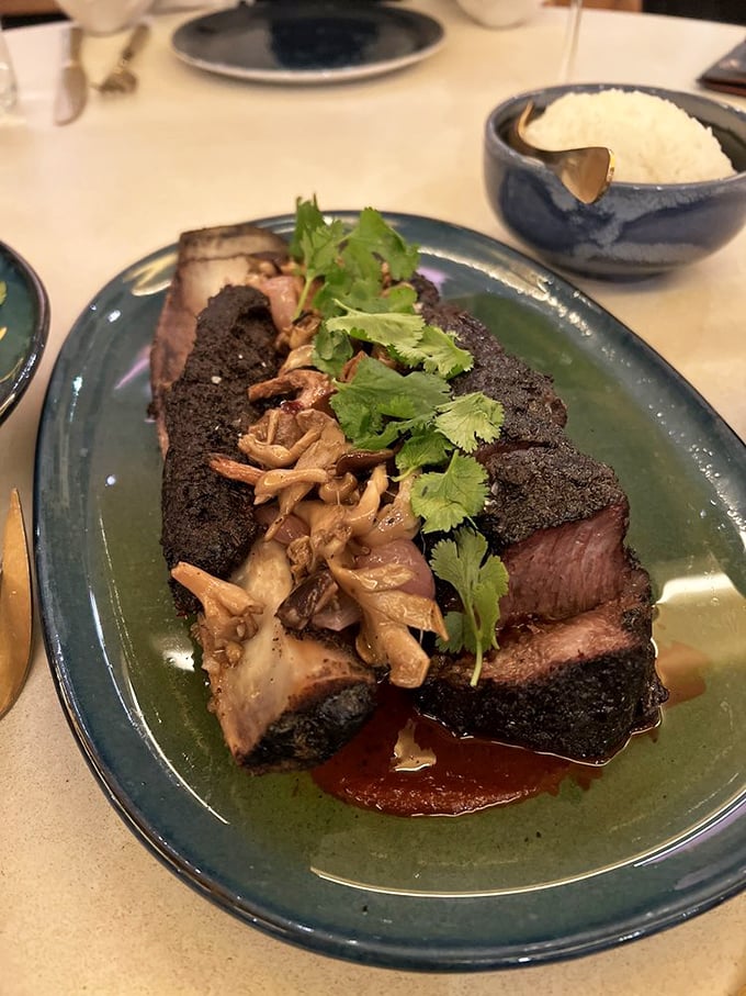 The beef rib that launched a thousand food dreams. Coffee-rubbed, smoke-kissed, and topped with mushrooms that have found their perfect meat soulmate.