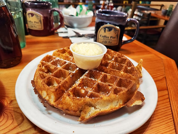 Golden, crispy perfection with a cloud-like interior. This Belgian waffle doesn't need fancy toppings to steal the show – though butter never hurts.