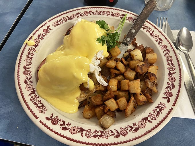 Eggs Benedict: the breakfast equivalent of wearing a tuxedo. Golden hollandaise cascading over perfectly poached eggs—morning elegance at its finest.