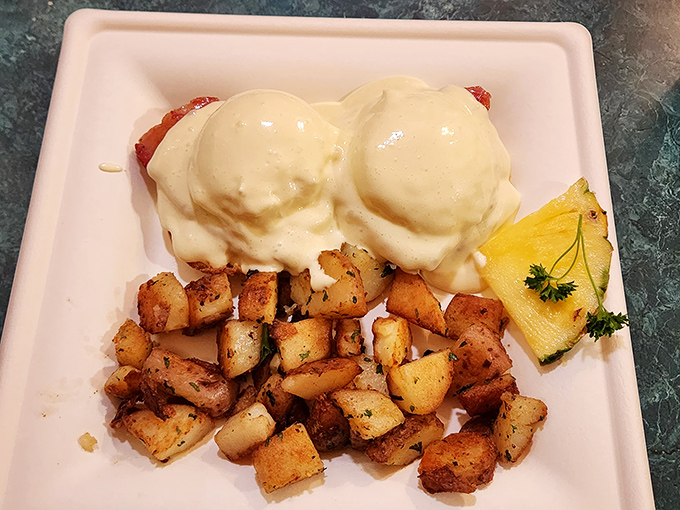 Eggs Benedict executed with military precision. Those perfectly poached eggs deserve their own Instagram account and possibly a small parade.