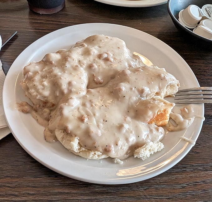 These biscuits and gravy aren't just a side dish—they're the main event, a creamy, peppery masterpiece that grandma would approve of.