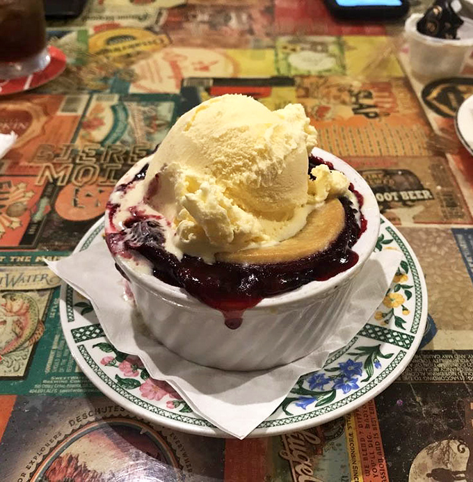 Blackberry cobbler à la mode – because sometimes dessert needs to wear its Sunday best with vanilla ice cream.