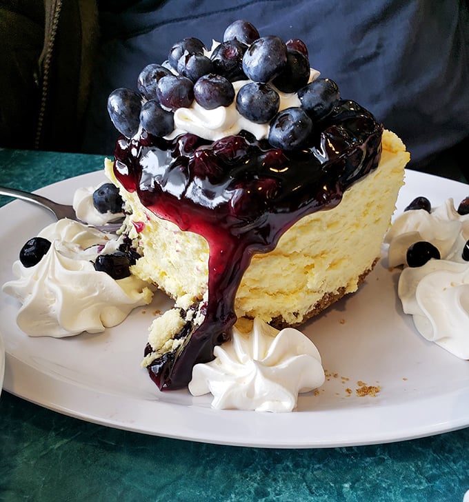 Blueberry cheesecake that makes you question why people don't eat dessert for breakfast more often. The answer to Monday blues.
