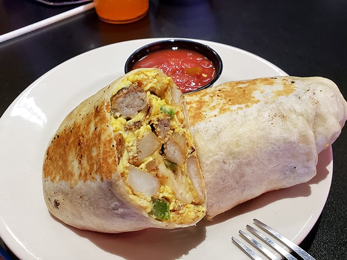 The breakfast burrito – nature's perfect way of saying "you can eat this with one hand while gesturing wildly with the other."