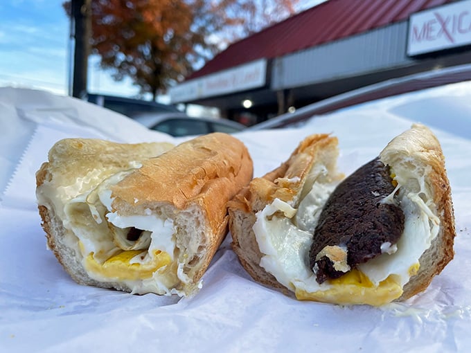 This breakfast sandwich isn't trying to impress Instagram—it's too busy preparing to impress your taste buds instead.