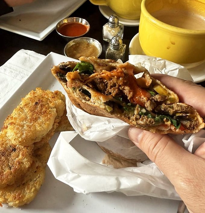 Breakfast rebellion at its finest—who needs a plate when you have a crepe? This protein-packed pocket transforms morning fuel into culinary art.