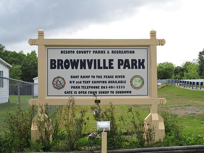 Brownville Park's sign promises simple pleasures: a boat ramp, camping, and that increasingly rare commodity—a genuine escape from your inbox.