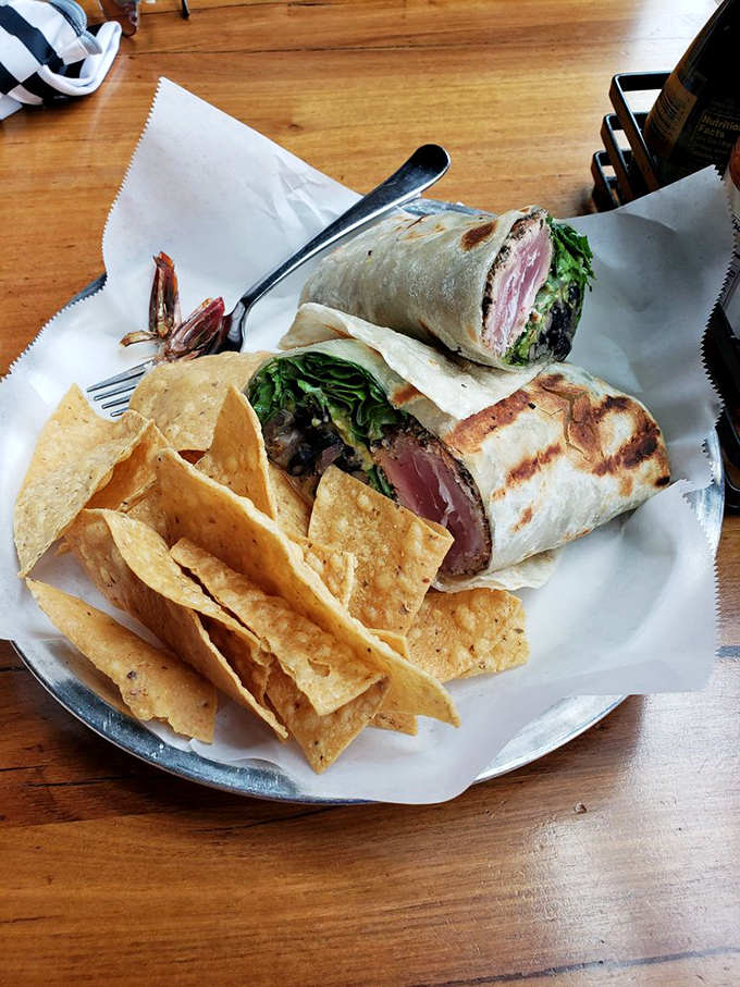 The seared ahi wrap with its ruby-red center is like edible jewelry—precious, beautiful, and worth every penny.
