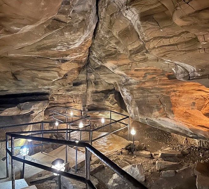 Descending these stairs feels like entering the set of an adventure movie – just without the rolling boulder chasing you down.