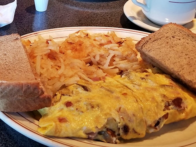 A cheese omelet so fluffy and golden, it practically floats off the plate like breakfast clouds.
